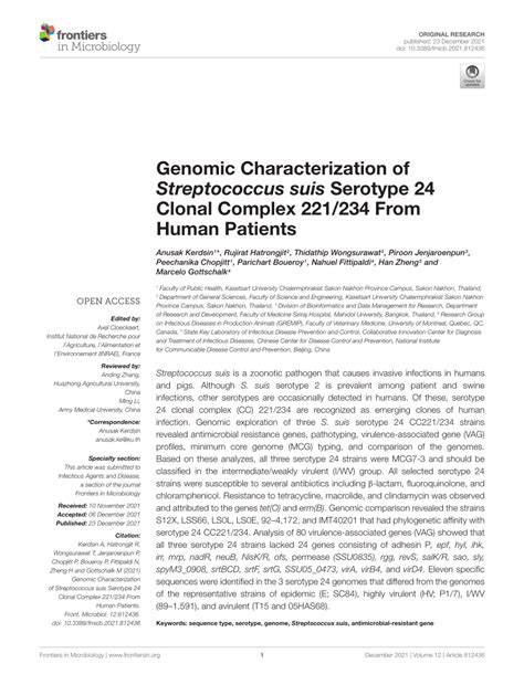 Pdf Genomic Characterization Of Streptococcus Suis Serotype 24 Clonal Complex 221 234 From