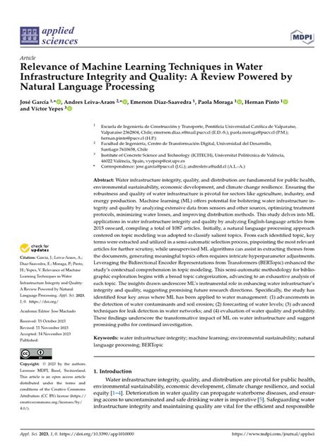 Relevance Of Machine Learning Techniques In Water Infrastructure