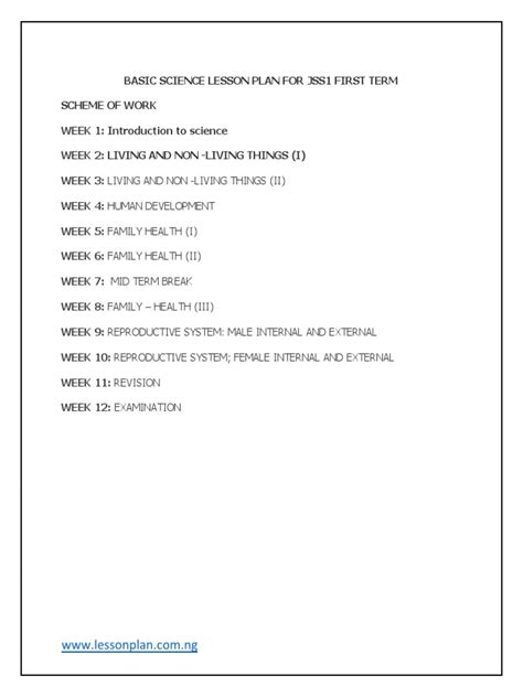 Basic Science Lesson Plan For Jss1 First Term Pdf