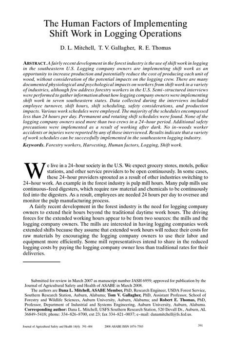 PDF The Human Factors Of Implementing Shift Work In Logging Operations