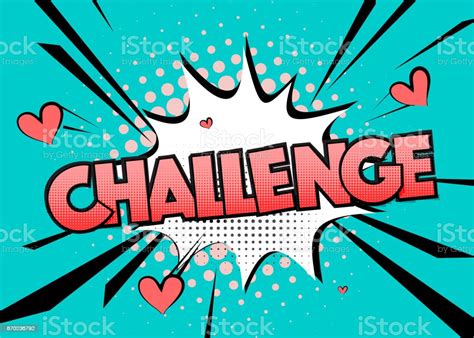 벡터 도전 기호입니다 식 텍스트 경쟁 팝 아트 만화 연설 거품이 있다 분홍색 배경에 고립 된 밝은 동적 만화 시작 그림 결심에 대한 스톡 벡터 아트 및 기타 이미지 Istock