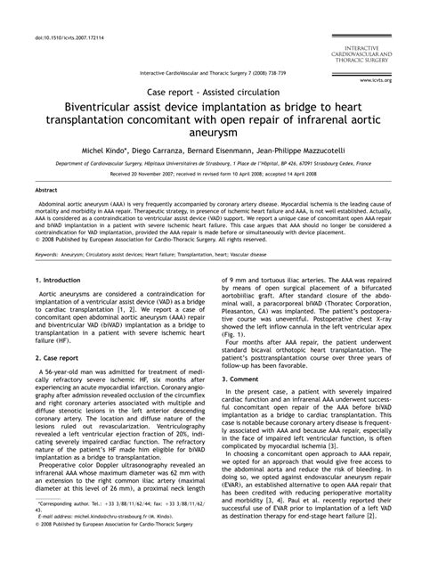Pdf Biventricular Assist Device Implantation As Bridge To Heart