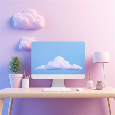 Premium Ai Image There Is A Computer Monitor Sitting On A Desk With A Plant Generative Ai