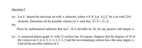 Solved Question A Let U Denote The Universal Set With N Chegg Com