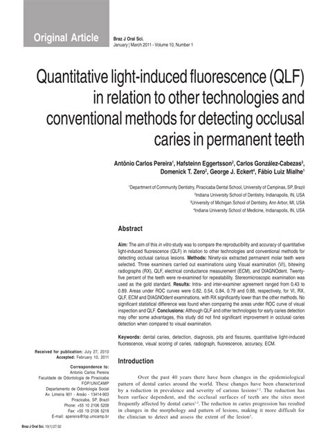 Pdf Quantitative Light Induced Fluorescence Qlf In Relation To Other Technologies And