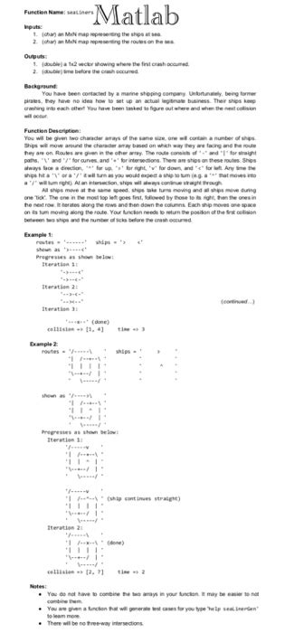 Function Name Sealiners Inputs 1 Char An Mxn