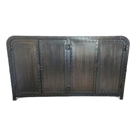 Late 20th Century Industrial Riveted Metal Sideboard Cabinet With