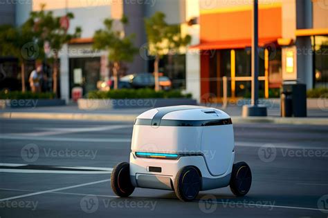 Ai Generated Delivery Robot Is Driving Down City Street Autonomous