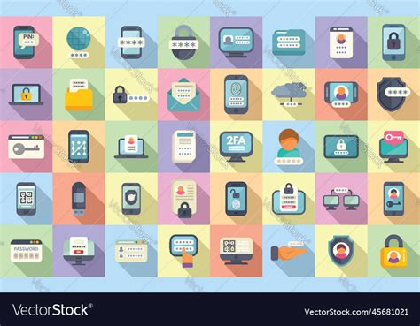 Two Factor Authentication Icons Set Flat Vector Image