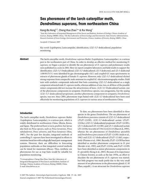 Pdf Sex Pheromone Of The Larch Caterpillar Moth Dendrolimus Superans From Northeastern China