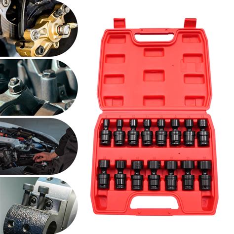 Universal Joint Socket Set 15pcs 3 8 Socket Set 8mm 22mm Swivel Socket Set Black Red