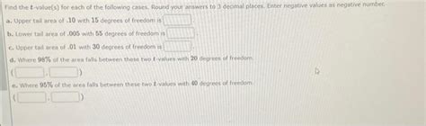 Solved Find The T Value S For Each Of The Following Cases Chegg