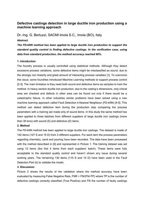 Pdf Defective Castings Detection In Large Ductile Iron Production Using A Machine Learning
