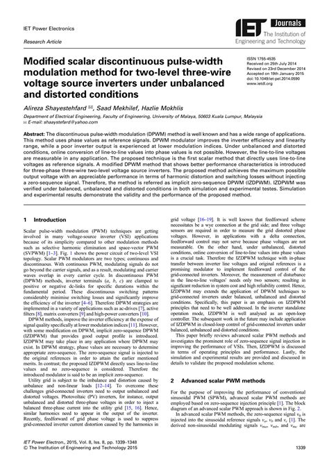 Solution 2015 565 Modified Scalar Discontinuous Pulse Width Modulation Method For Two Level