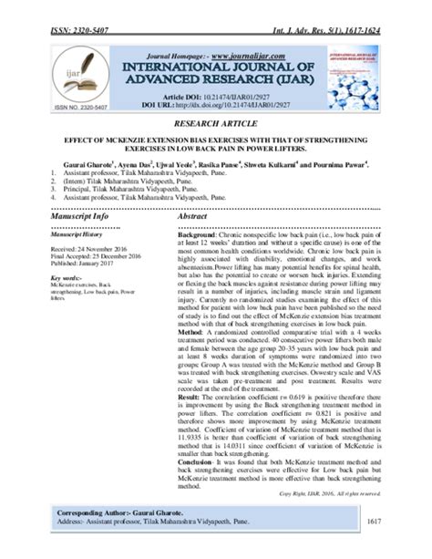 Pdf Effect Of Mckenzie Extension Bias Exercises With That Of