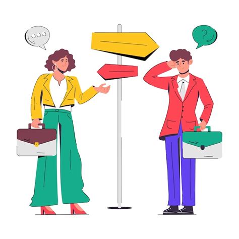 Premium Vector A Man And A Woman Are Standing Next To A Sign That Says What