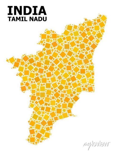 Gold Rotated Square Pattern Map Of Tamil Nadu State Posters For The Wall • Posters Geometric