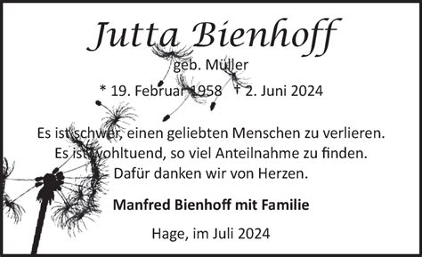 Traueranzeigen Von Jutta Bienhoff Ok Trauer De