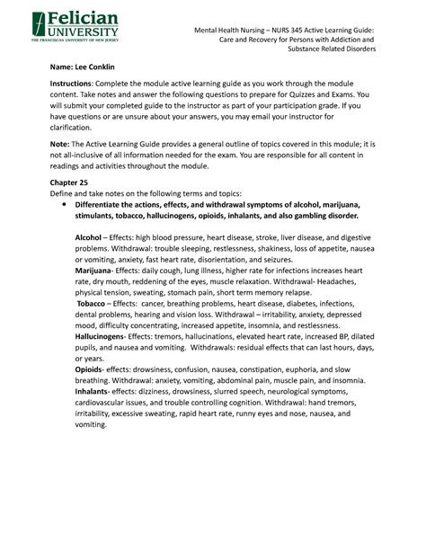 Alg Ch 25 Active Learning Guide Care And Recovery For Persons With Addiction And Substance