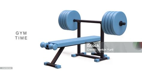 흰색 배경에 3d 현실적인 체육관 벤치와 바벨 벡터 일러스트 레이 션 3차원 형태에 대한 스톡 벡터 아트 및 기타 이미지 3차원 형태 강철 개념 Istock