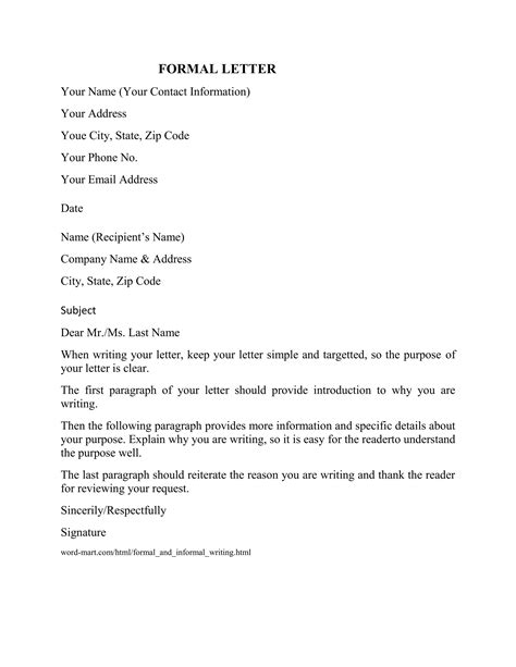 Former Letter Format Editable Formal Letter Templates In Word To