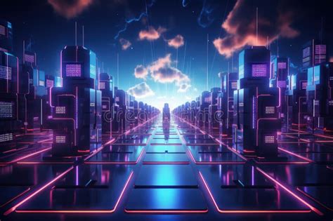 Cloud Computing For Digital Storage And Transfer Big Data On Internet Futuristic Stock