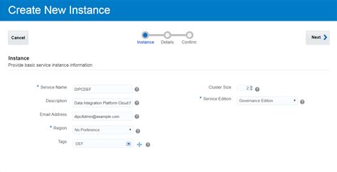 Create A User Managed Data Integration Platform Cloud Instance On Oci Classic