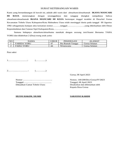 Surat Keterangan Waris Pdf