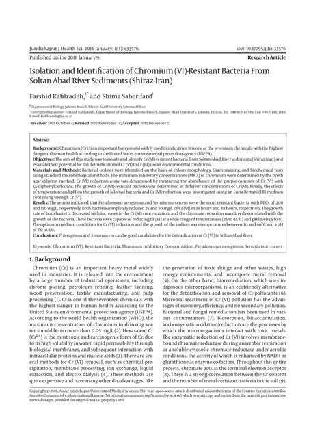Pdf Isolation And Identification Of Chromium Vi Resistant Bacteria
