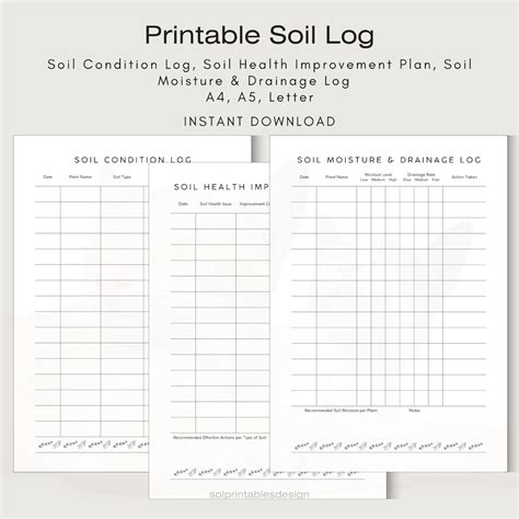 Printable Soil Log Soil Condition Log Soil Health Improvement Plan Soil Moisture And Drainage Log