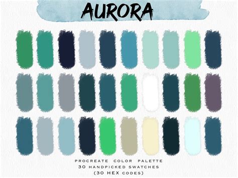 Aurora Procreate Palette 30 Hex Handpicked Colors Instant Etsy