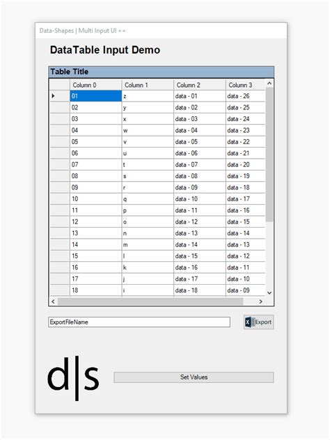 Uidatatable Input Datashapes