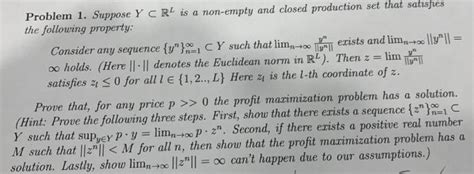 Solved Problem Suppose YRL Is A Non Empty And Closed Chegg