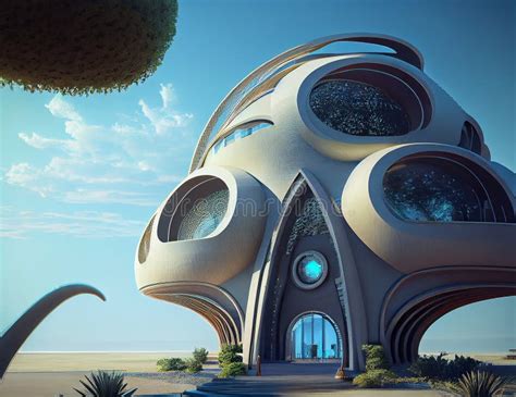 A Futuristic Hotel Building With Sleek Modern Design Generative Ai Illustration Stock