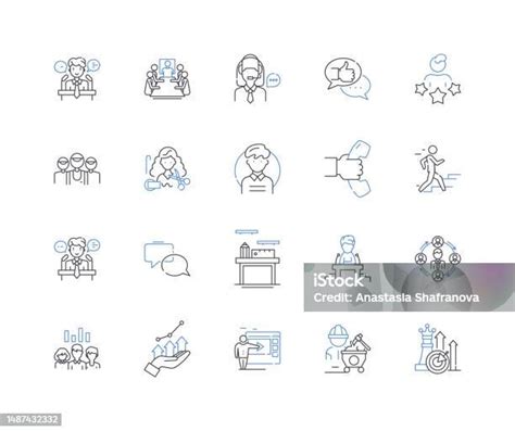 인적 자원 흐름 라인 아이콘 컬렉션입니다 채용 인력 배치 교육 개발 온보딩 유지 승계 벡터 및 선형 그림 다양성 성과 참여 개요 표지판 세트 개발에 대한 스톡 벡터 아트 및