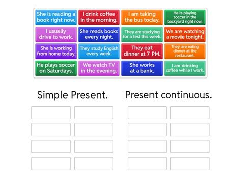 Present Simple Vs Present Continuous Group Sort
