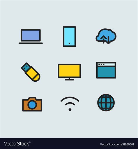 Color Thin Line Icons Collection Technology Vector Image