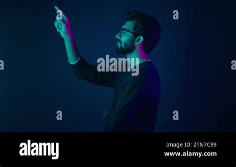 infographic hologram editing template ultraviolet background arabian man hi tech internet