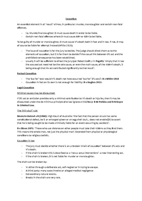 Causation Lecture And Textbook Notes Causation An Essential Element In All ‘result Crimes In