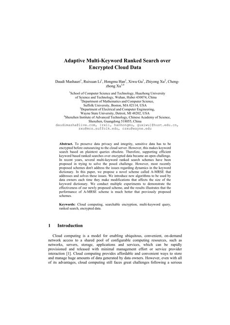Pdf Adaptive Multi Keyword Ranked Search Over Encrypted Cloud Data