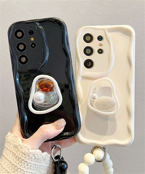 보석 진주 핑거 스마트 톡 비즈 스트랩 물결 웨이브 실리콘 범퍼 갤럭시 S24 S23 S22 S21 울트라 플러스 퀀텀4 A34