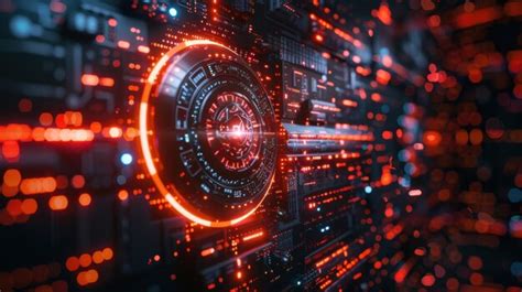 Futuristic Digital Interface With Glowing Red Circuitry Premium Ai
