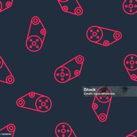 레드 라인 타이밍 벨트 키트 아이콘 블랙 백에 절연 매끄러운 패턴 벡터 고무에 대한 스톡 벡터 아트 및 기타 이미지 고무 교통수단 기계 부분 Istock