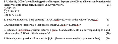 solved 2 a identify gcd of the following pairs of integers