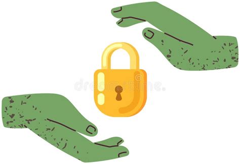 Golden Lock Between Human Hands Personal Data Protection Security Closed Padlock With Keyhole