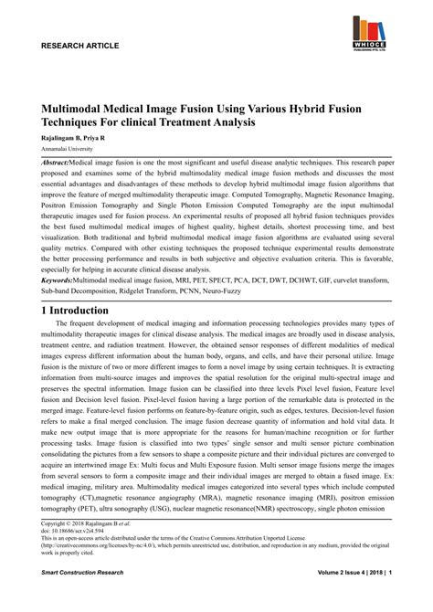 PDF Multimodal Medical Image Fusion Using Various Hybrid Fusion Techniques For Clinical