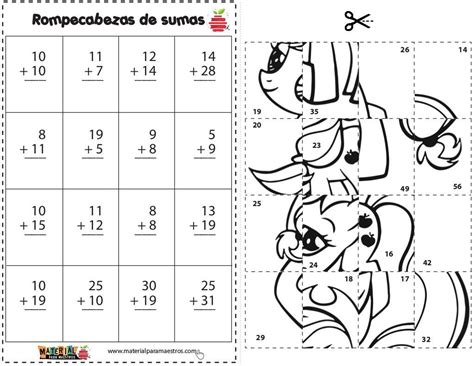 Rompecabezas Sumas Preescolar Primaria 694 Sumas De Dos Cifras