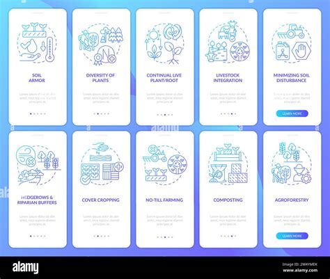 Regenerative Agriculture Blue Gradient Onboarding Mobile App Screens Set Stock Vector Image