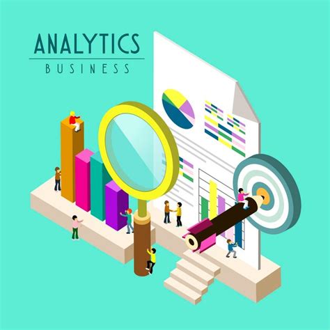 3d 등각 투영 평면 디자인의 비즈니스 분석 개념 프리미엄 벡터