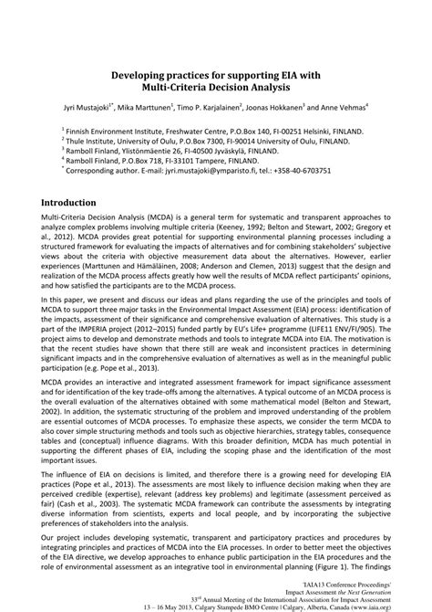 Pdf Developing Practices For Supporting Eia With Multi Criteria